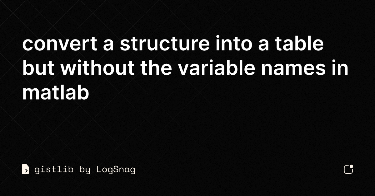 Gistlib Convert A Structure Into A Table But Without The Variable Names In Matlab
