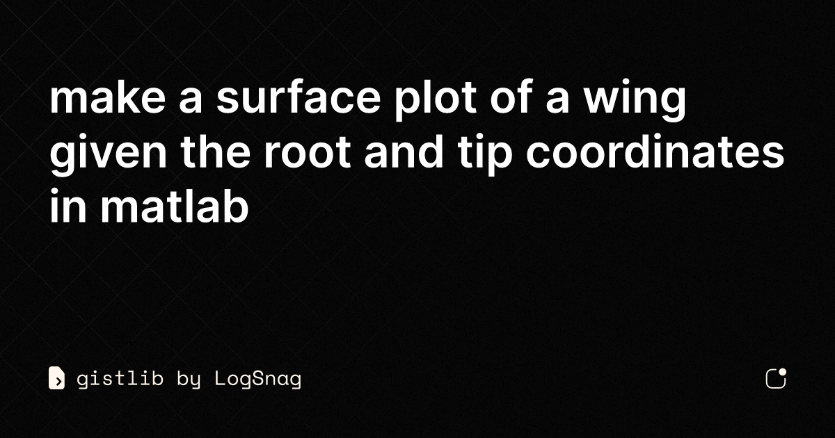 Gistlib Make A Surface Plot Of A Wing Given The Root And Tip Coordinates In Matlab