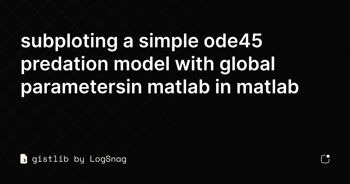 Gistlib Subploting A Simple Ode45 Predation Model With Global Parametersin Matlab In Matlab