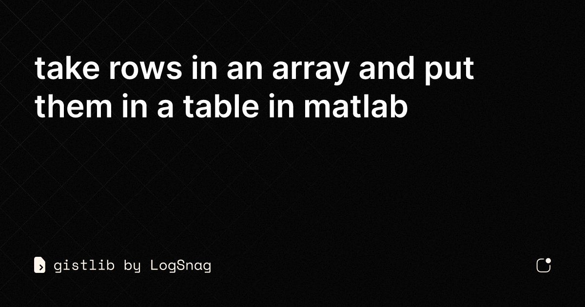 Gistlib Take Rows In An Array And Put Them In A Table In Matlab