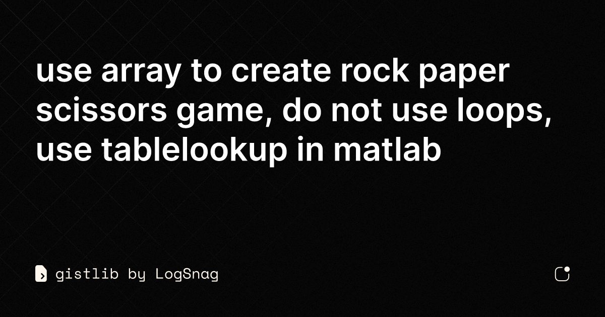 Gistlib Use Array To Create Rock Paper Scissors Game Do Not Use Loops Use Tablelookup In Matlab